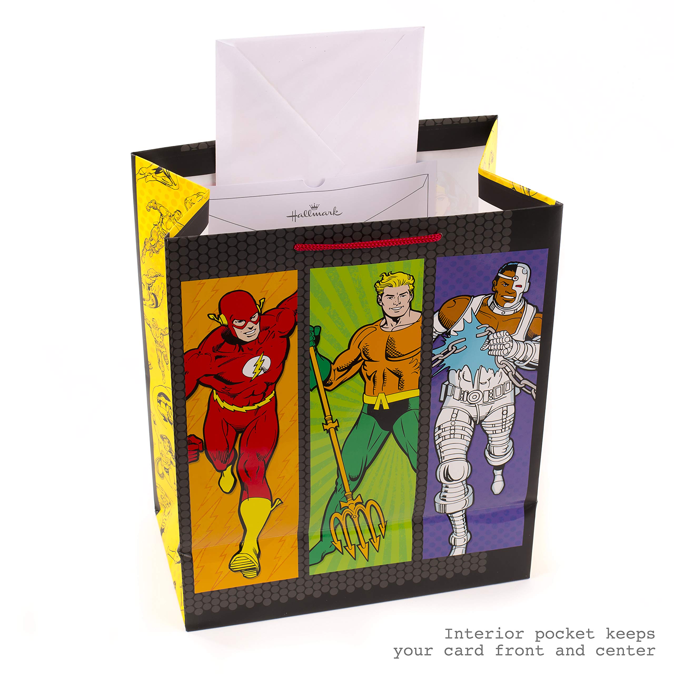 Hallmark 13" Large Justice League Gift Bag with Tissue Paper (Wonder Woman, Superman, Batman, Flash, Aquaman, Cyborg)
