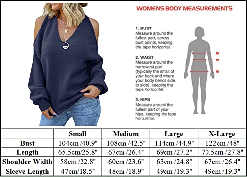 MaQiYa Women's Cold Shoulder Oversized Sweaters Batwing Long Sleeve V Neck Chunky Knit Fall Tunic Sweater Tops