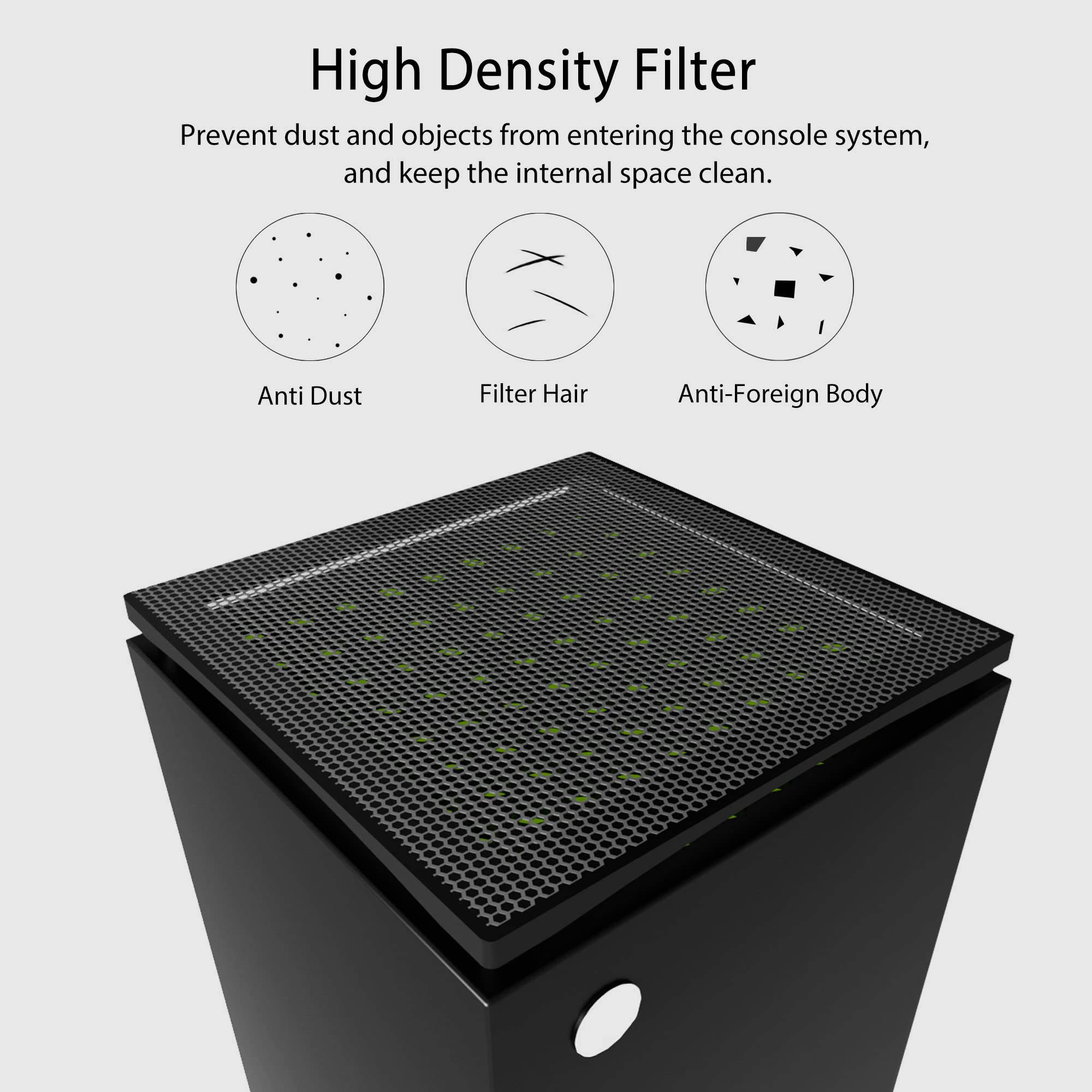 Dust Filter Cover for Xbox series X DOBEWINGDELOU ABS plastic bracket and 4 PVC Meshes Set Dustproof Filter Cover Black