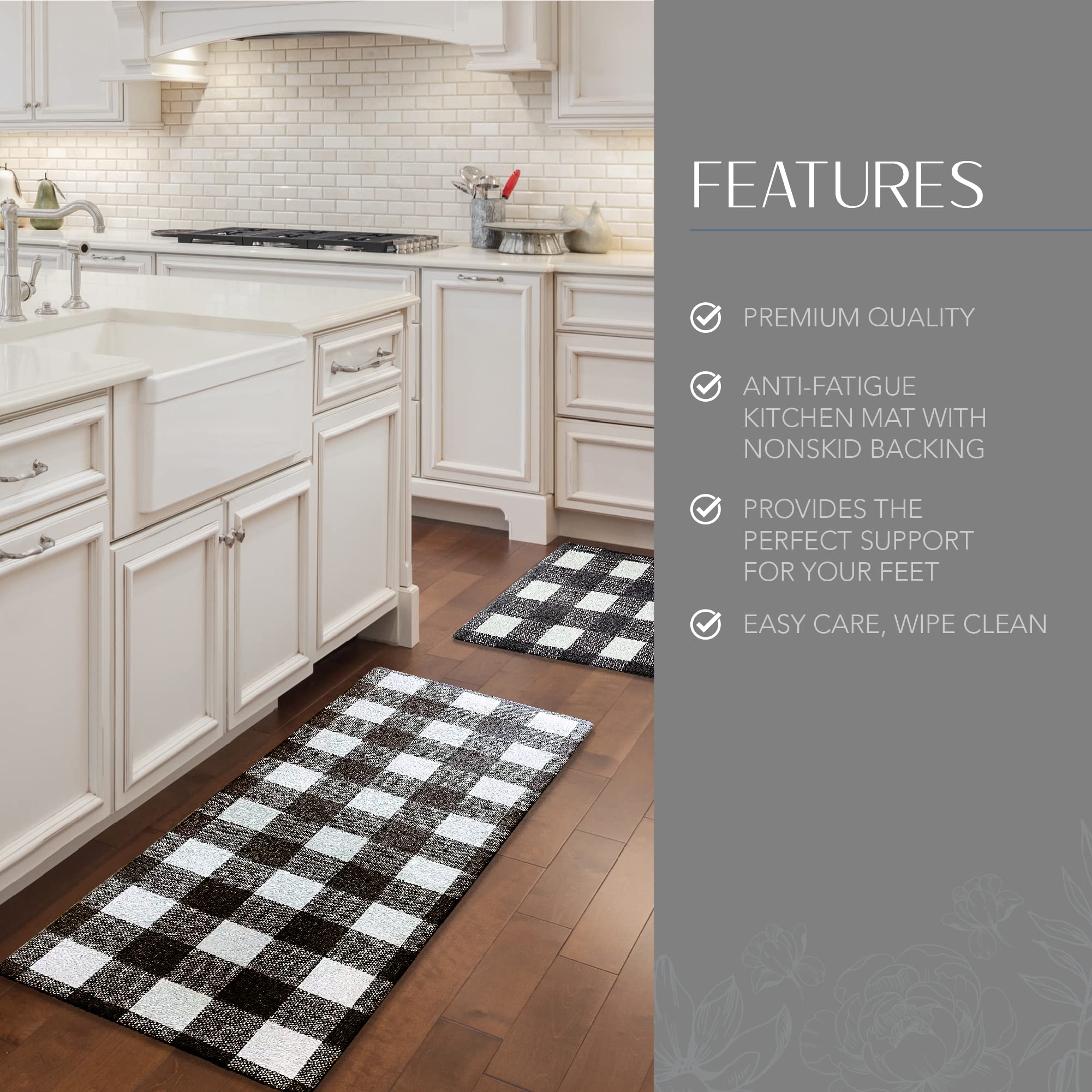 Elrene Home Fashions Farmhouse Living Rustic Comfort Anti-Fatigue Kitchen Mat, 18" x 30", Black/White
