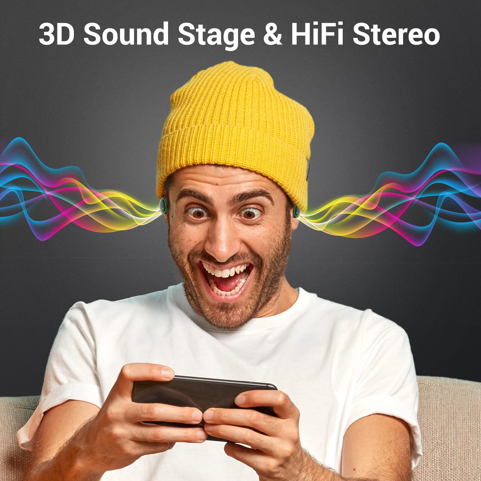 Earbuds Wireless Bluetooth, Hi-Fi Stereo Noise Cancelling Earbuds, Light Weight Bluetooth 5.2 Earphone with Mic, 80H Playtime IPX7 Waterproof Headphone with Charging Case for All Bluetooth Devices