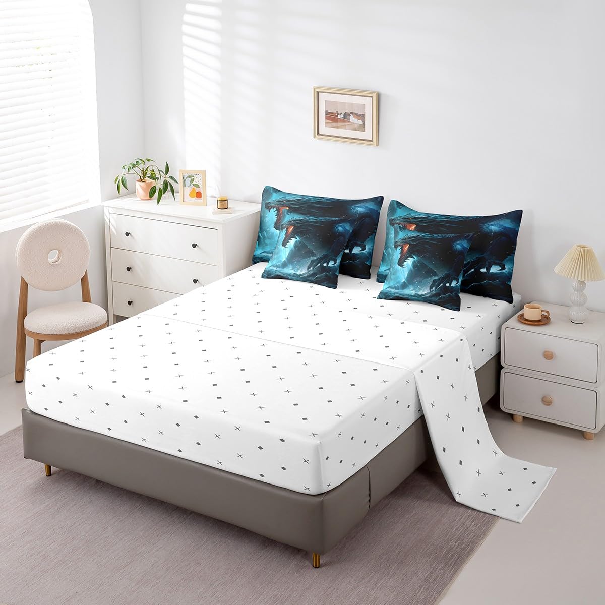 Feelyou Monster Bed in a Bag 3D Animal Printed Comforter Set with Sheets for Kids Boys Girls Monster Theme 7 Piece Bedding Set Lightweight Bed Set Twin Size