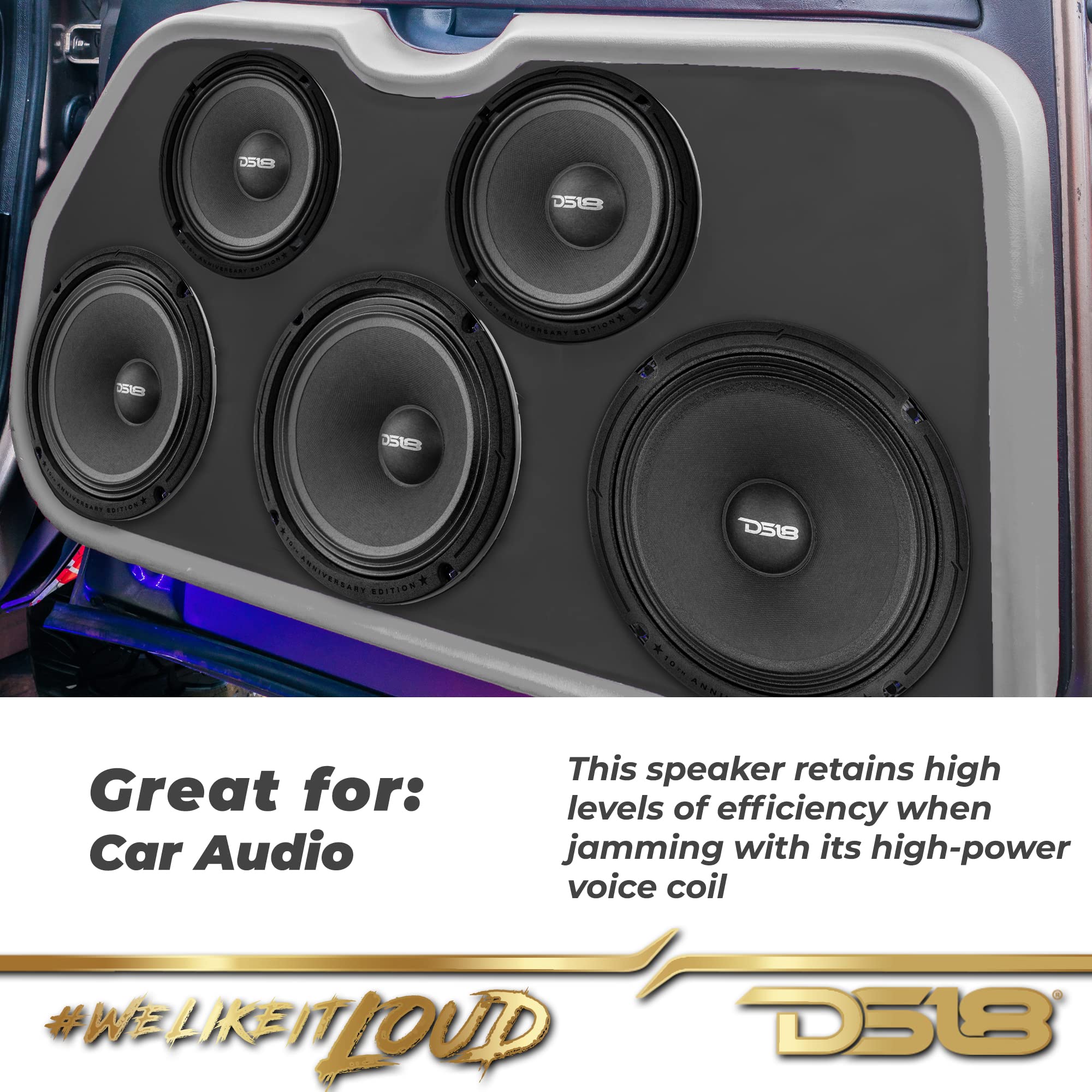DS18 PRO-68XA 6.5β Special Edition 10th Anniversary Mid-Bass Loudspeaker 500 Watts Max 8-Ohms - Door Speakers for Car or Truck Stereo Sound System - 1 Speaker