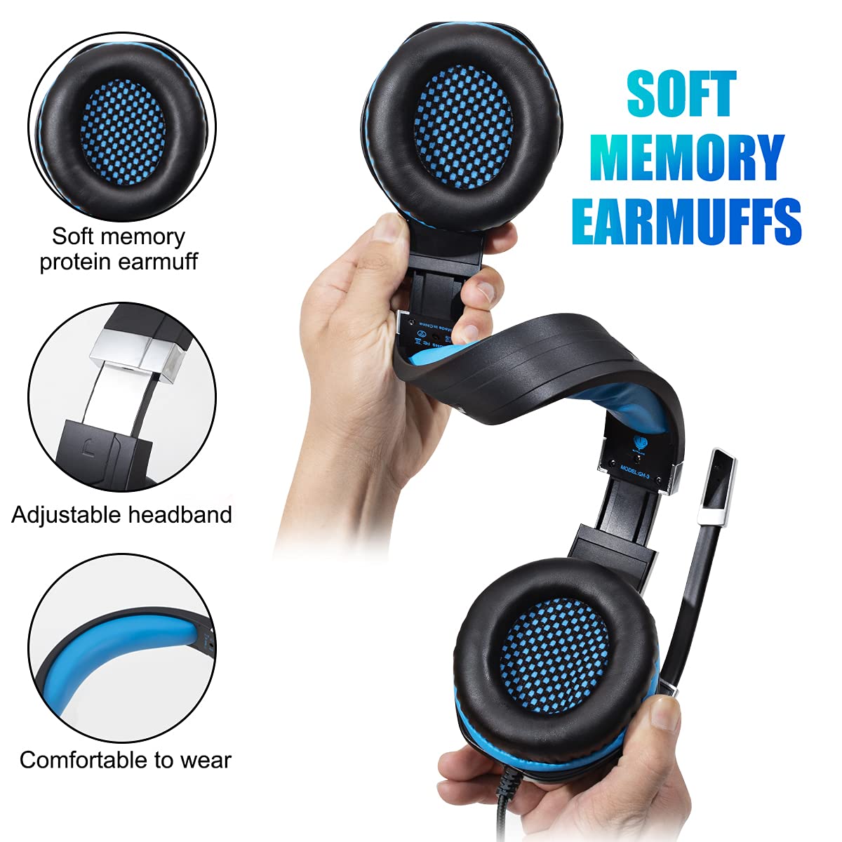 BUTFULAKE Stereo Gaming Headset for PS4, Xbox One, Nintendo Switch, Adjustable Earmuffs and Over-All Noise Isolation, Lightweight 3.5mm Wired Volume Control with Mic for Laptop PC (Blue)