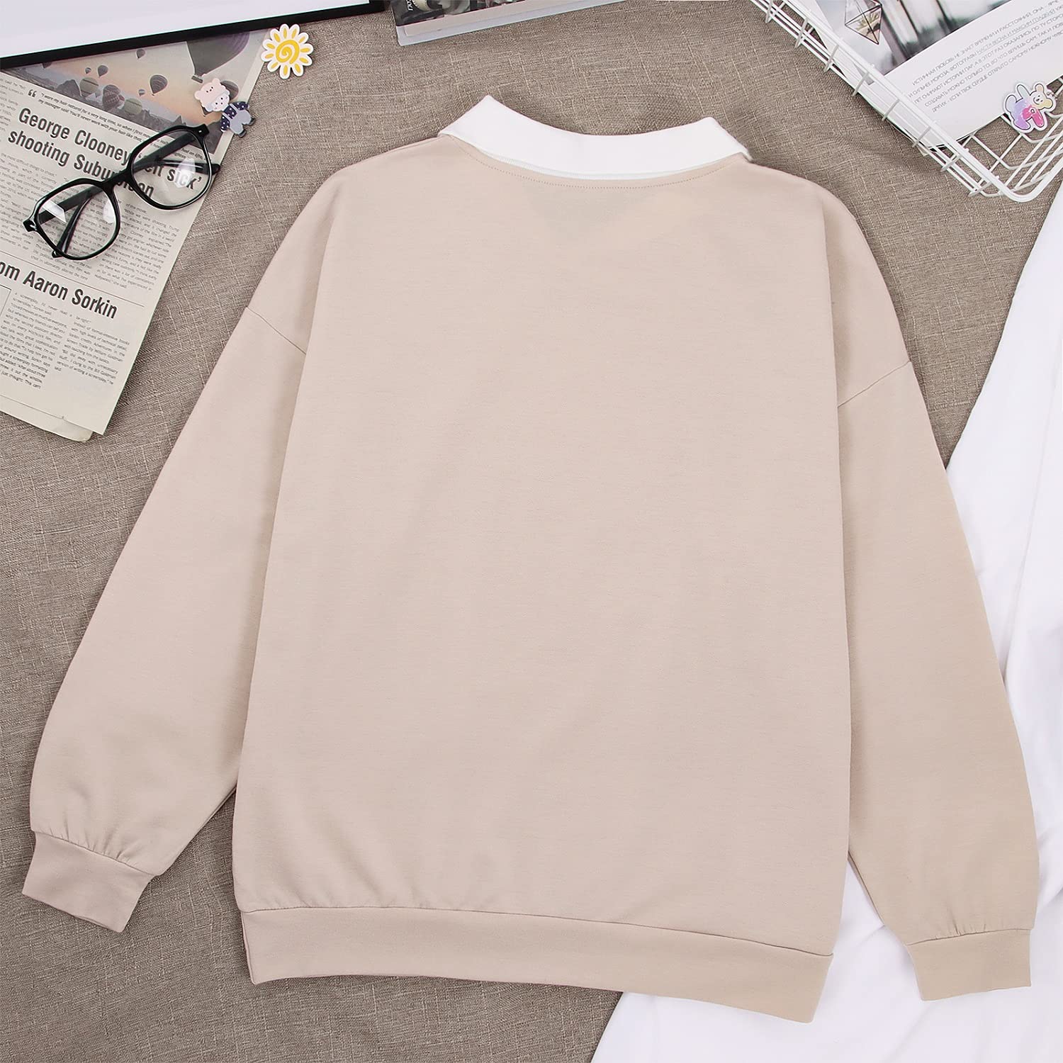 CM C&M WODRO Women Frog Sweatshirt Graphic Aesthetic Oversize Pullover Clothes Long Sleeve T-Shirt with Pocket (Beige, X-Large)