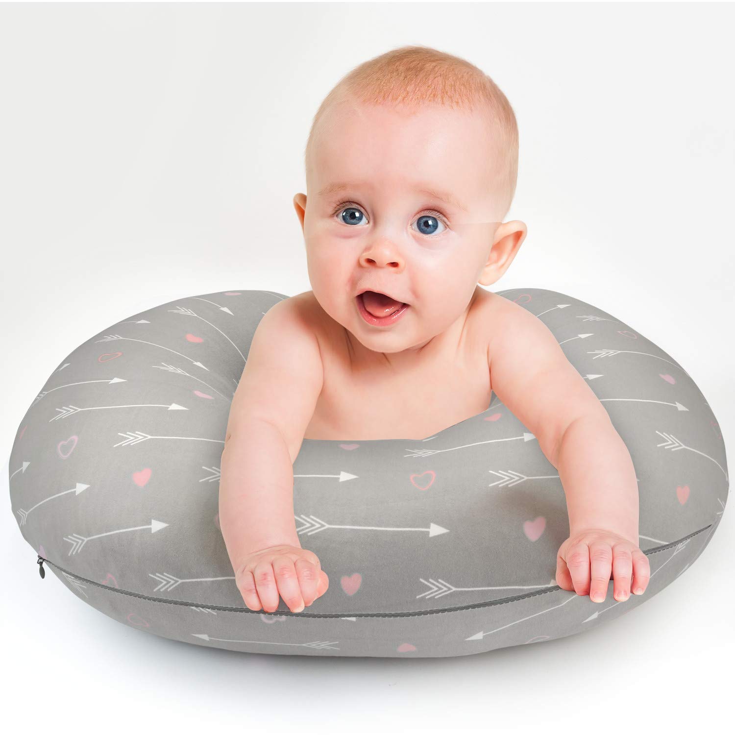 COSMOPLUS Stretchy Nursing Pillow Covers 2 Pack Slipcovers for Breastfeeding Moms,Ultra Soft Snug Fits On Infant ,Heart Pattern
