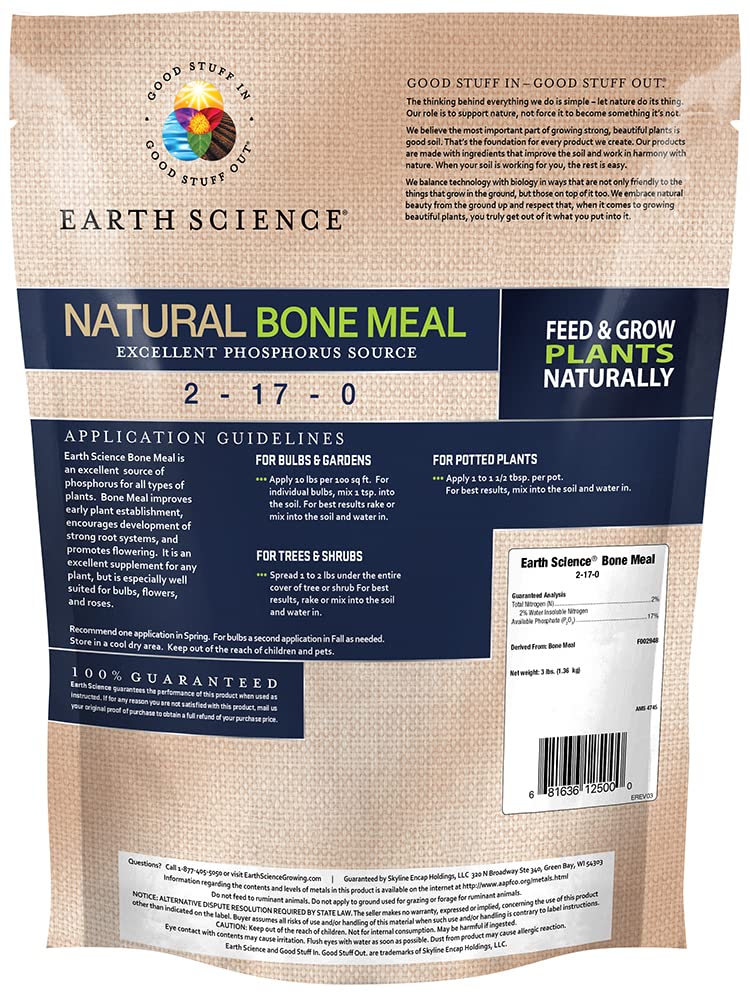 Earth Science โ Natural Bone Meal Plant Food โ Plant Mix for Bulbs, Gardens, Potted Plants, Trees, and Shrubs 3lb