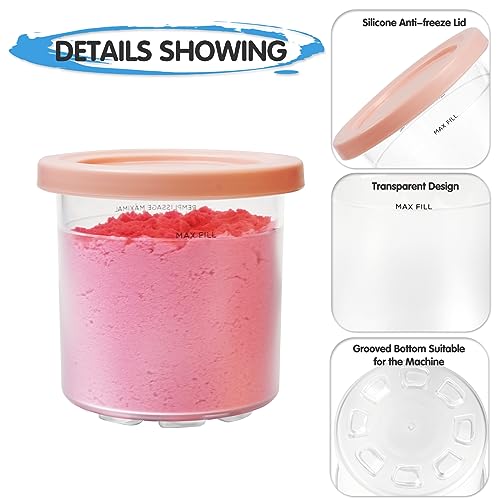 Moloudan 16 oz. Containers, 4-Pack Pints and Lids Replacement For Ninja Creami NC299AMZ NC300 NC301 Series, BPA-Free & Dishwasher Safe (Blue, Pink, Green, Grey)