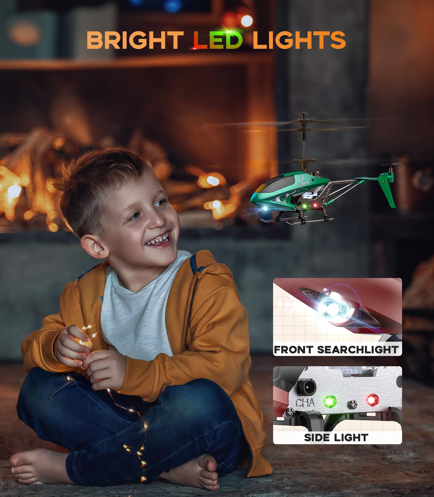 SYMA Remote Control Helicopter, S107H-E Aircraft with Altitude Hold, One Key take Off/Landing, 3.5 Channel, Gyro Stabilizer, High &Low Speed, LED Light Indoor to Fly for Kid Beginner(Green)