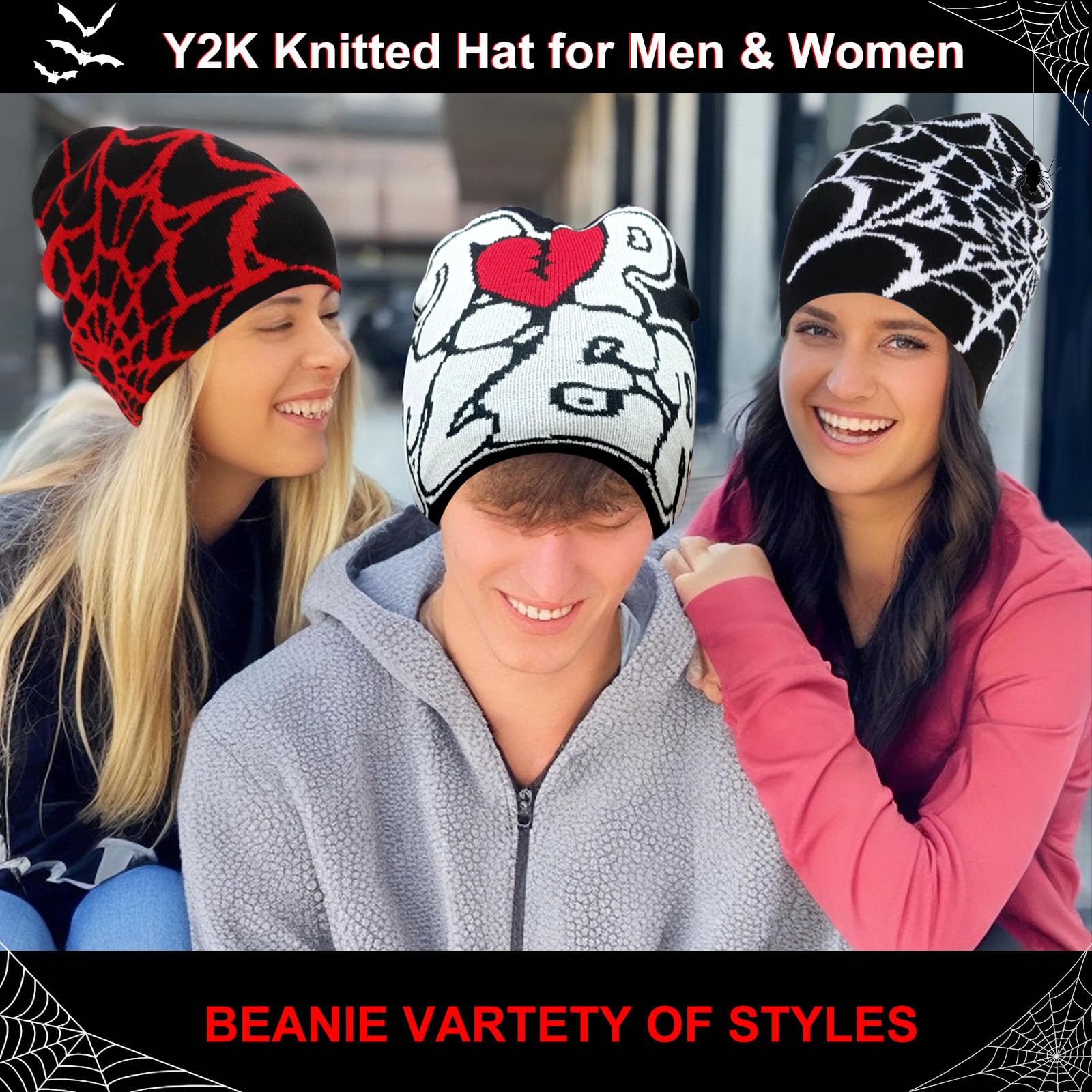 DKYM Unisex-Adults Spider Web Beanie Hat, Acrylic Black-4pcs, One Size, Winter