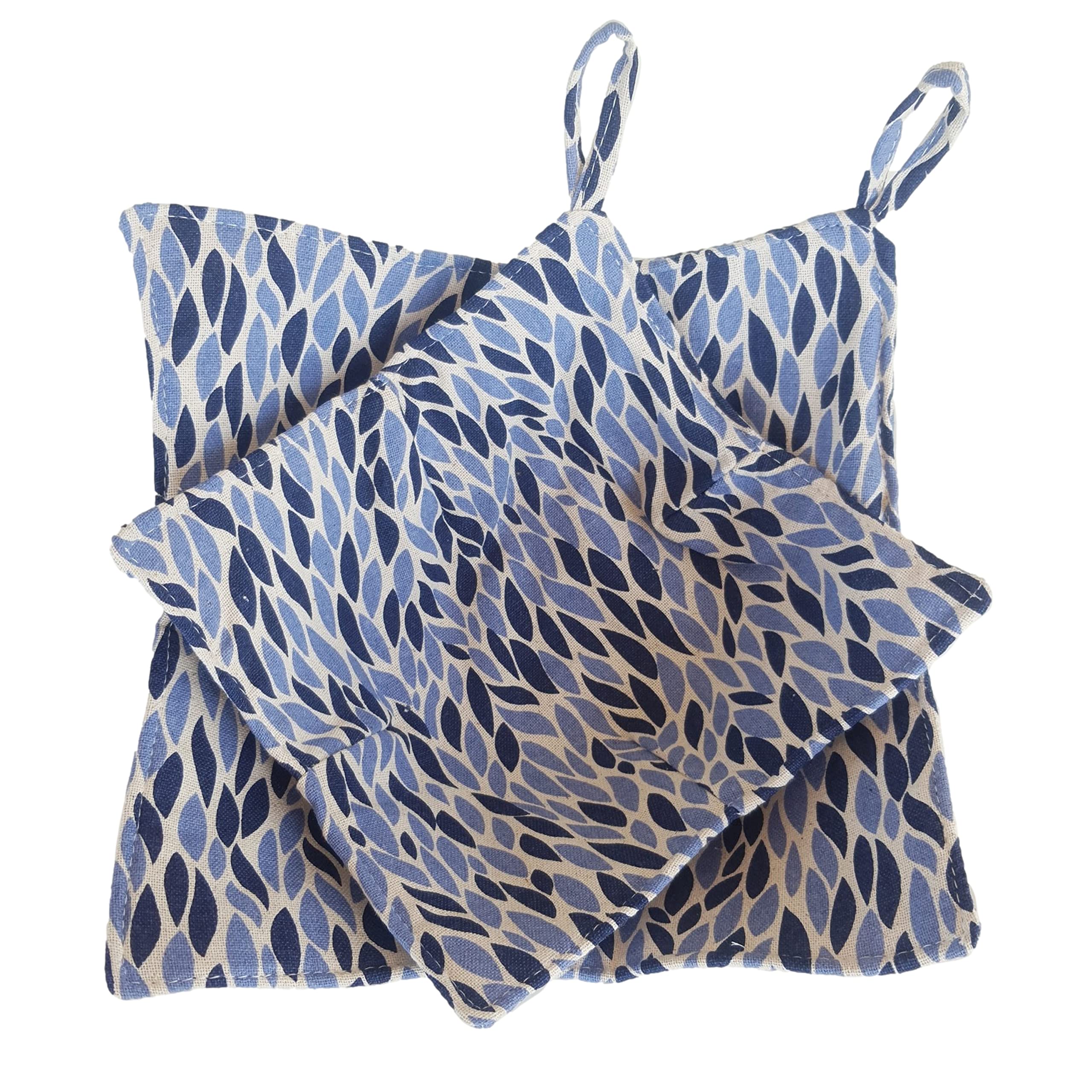 CUSHYSTORE 2 Bowl Cozies Cotton Holders Heat and Cold Resistant Anti-Scalding Protector 8.5" Large 7.5" Small - Navy Leave
