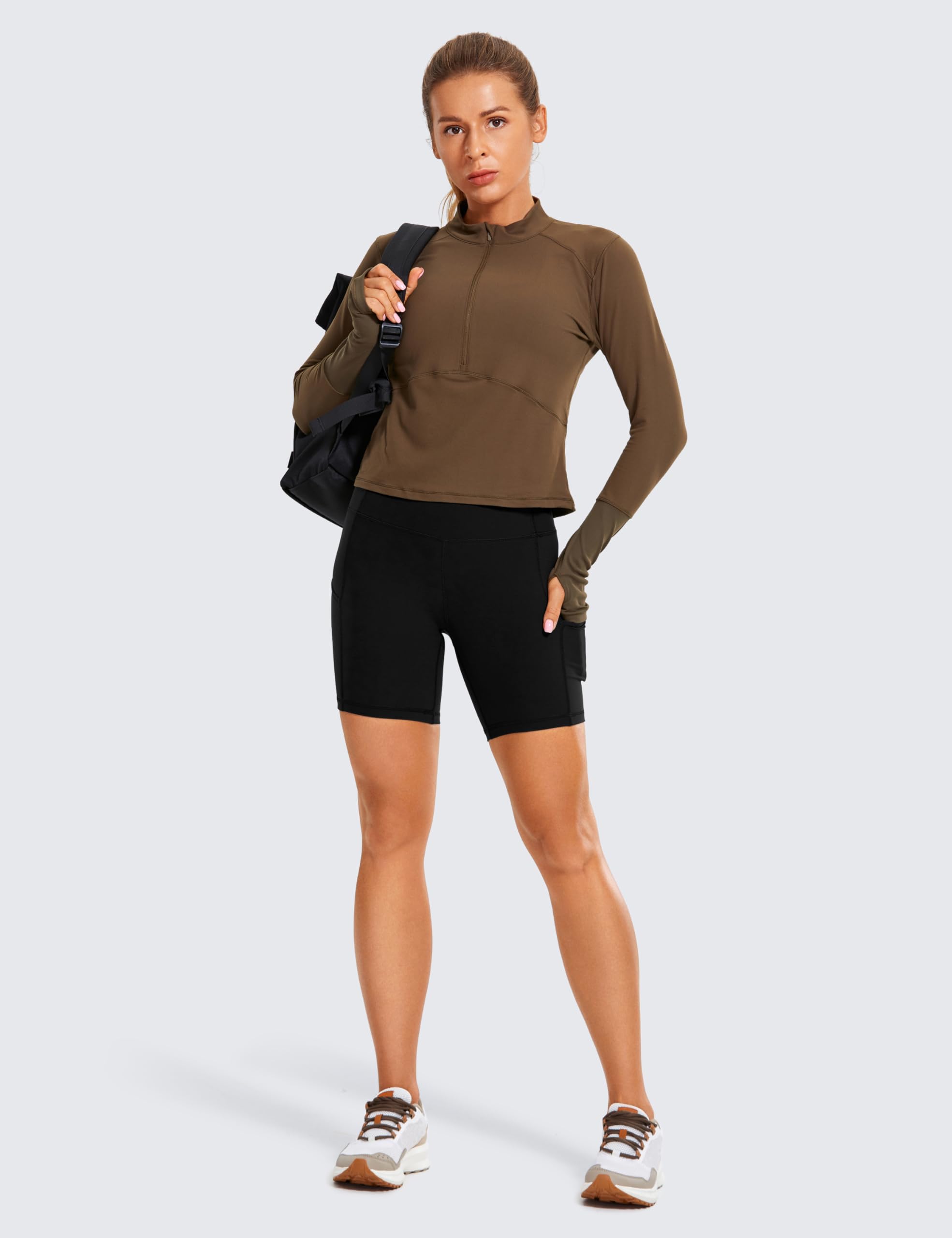 CRZ YOGA Women's Naked Feeling Light Running Shorts 6 Inches - High Waisted Gym Biker Compression Shorts with Pockets Black Medium