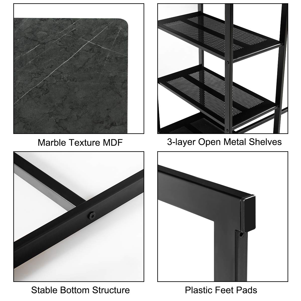 COSTWAY 3-Piece Dining Set, Compact 2 Chairs and Table Set, Kitchen Set with Rectangular Faux Marble, 3 Metal Storage Shelves, Fashionable Simple Style, Kitchen Counter Height Table Set (Gold)