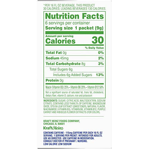 Crystal Light Pure Energy Mixed Berry Drink Mix with Caffeine, 48 ct Pack, 8 Boxes of 6 Packets