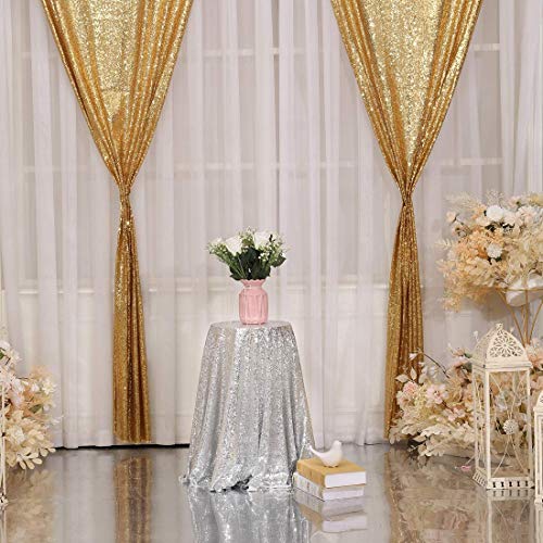 Juya Delight Gold Sequin Photography Backdrop Curtain for Wedding Party Decoration Festival Ceremony Video,2ft x 8ft x 2Pcs Gold