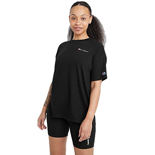 Champion Powerblend Oversized Tee, Women’s Logo T-Shirt, Black, Large
