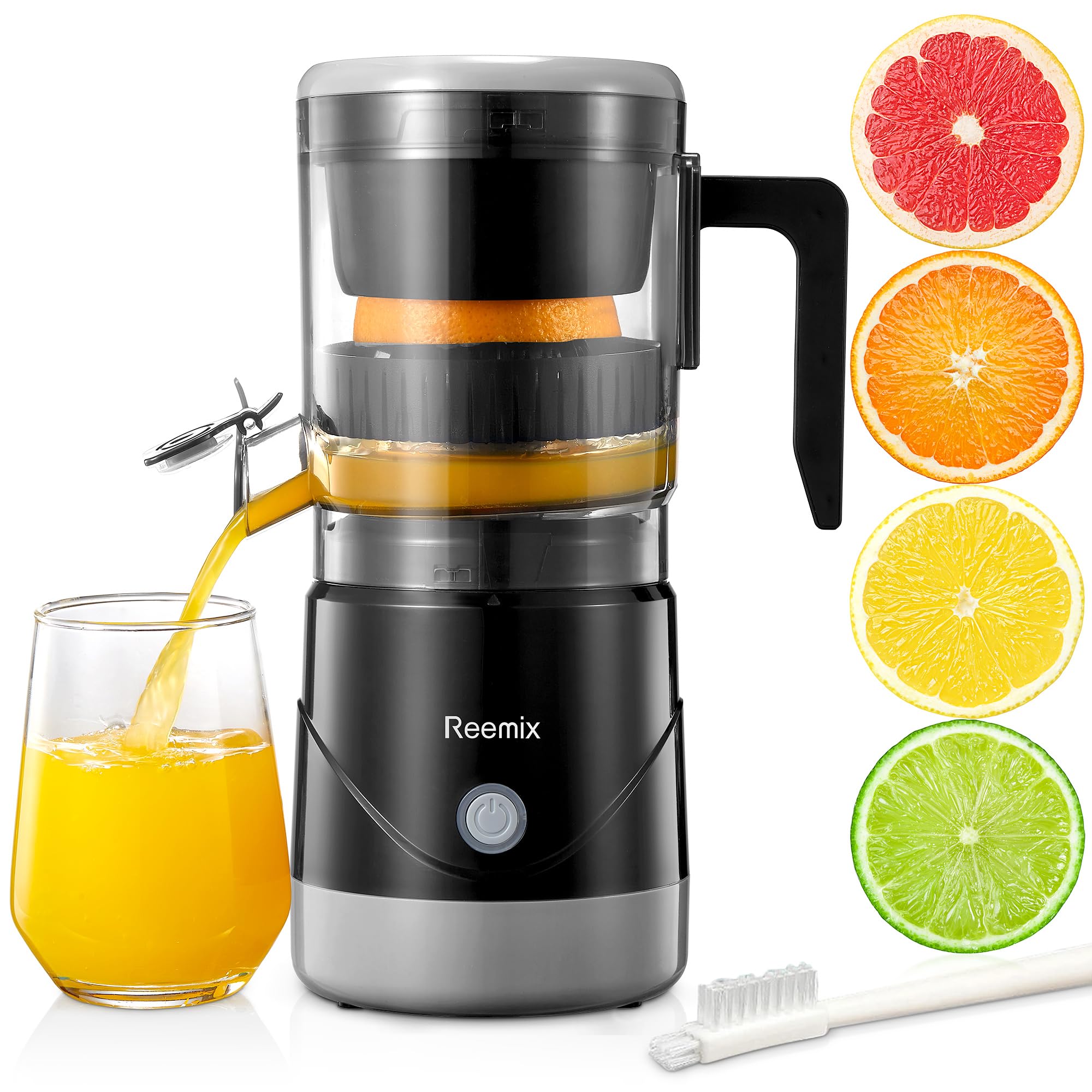 Electric Orange Juicer Squeezer, Reemix Electric Citrus Juicer, One Touch Operation, for Orange, Lemon, Grapefruit, Portable Juicer for Orange with Cleaning Brush