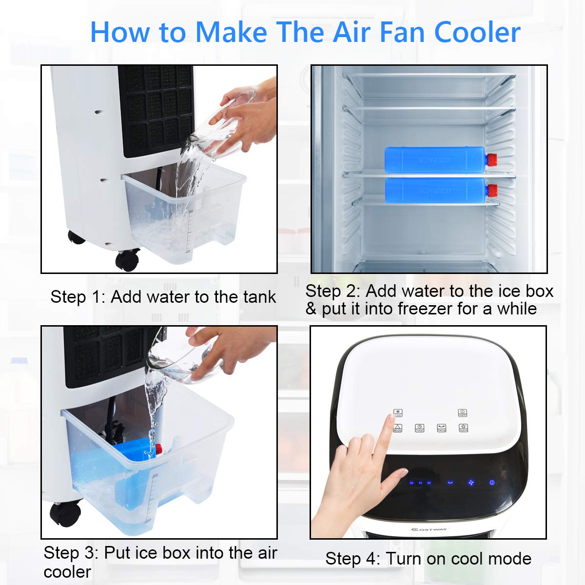 COSTWAY Evaporative Cooler, Portable Air Cooler with LED Display, Remote Control, 7.5-Hour Timing Function, for Home & Office, Cooling & Humidification Function (29-Inch)