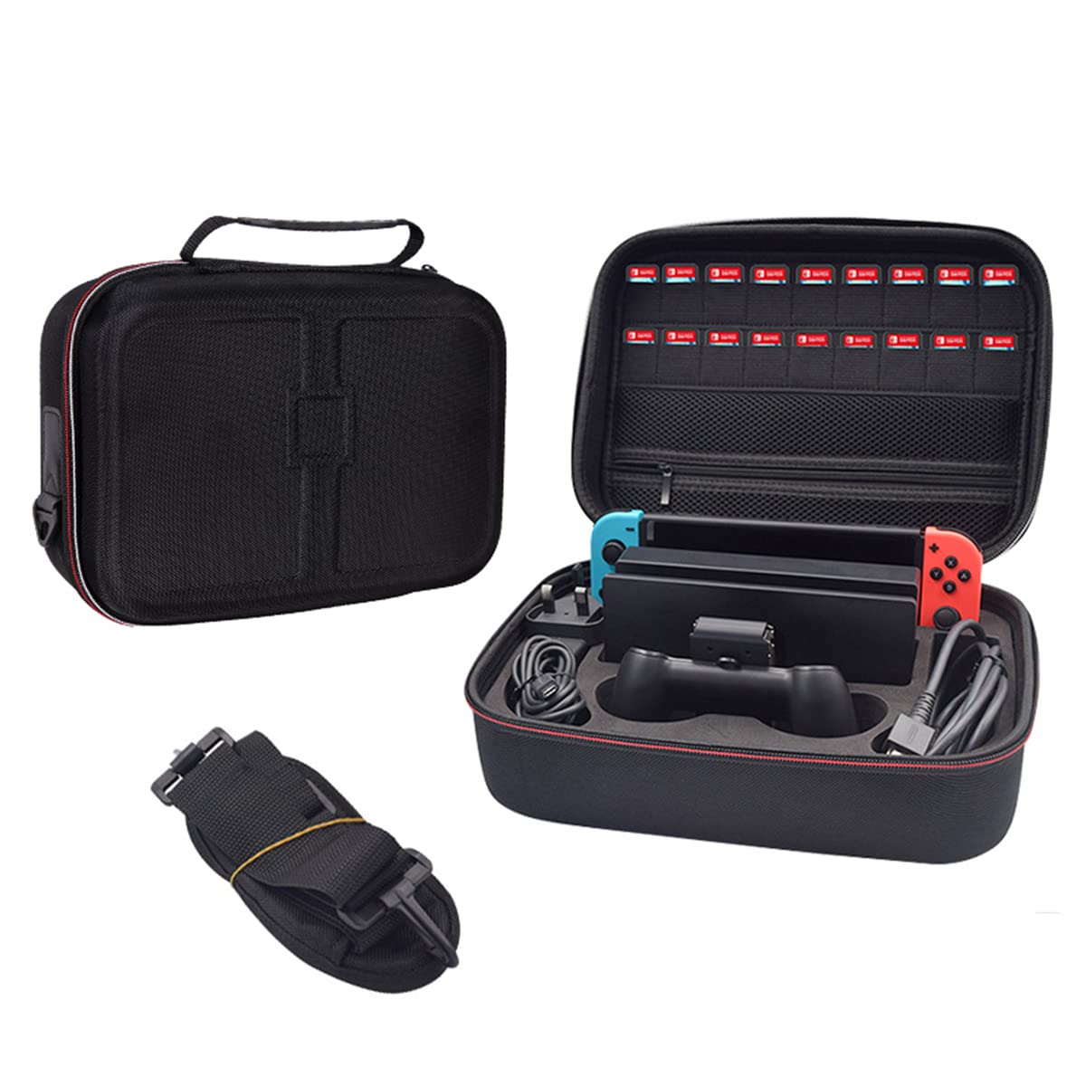 CQXCQH Carrying Storage Case for Nintendo Switch, Large Protective Travel Hardshell Messenger Bag for Nintendo Switch Console, Joy-Con Grip, AC Charging Adapter, HDMI Cable and 18 Game Cards.