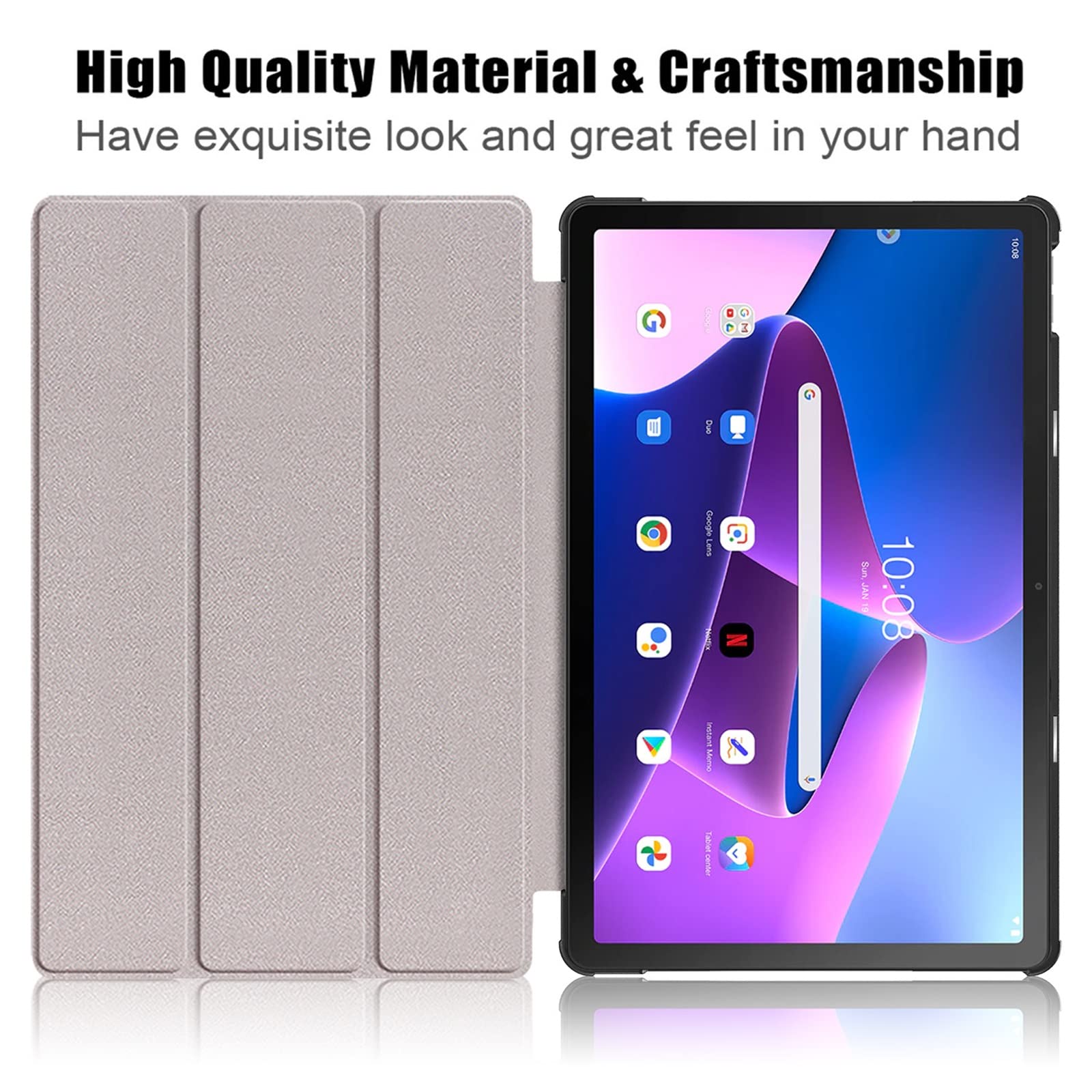 DETUOSI Slim Smart Case for Lenovo Tab M10 Plus 10.6 inch [3rd Gen] 2022 (TB-125F/TB-128F),【Auto Sleep/Wake】Tri-fold Folio Leather Protective Book Cover with Hard Back Shell + Magnetic Stand#Milky way