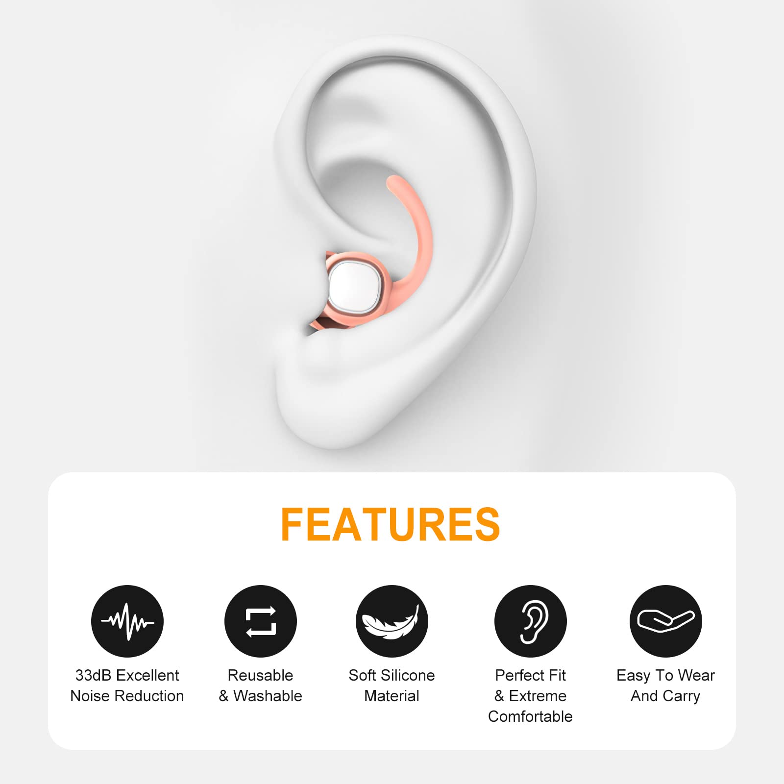 Ear Plugs for Sleeping Noise Cancelling, 36dB NRR Soft Silicone Ear Plugs for Sleeping & Noise Reduction, Reusable Concert Ear Plugs for Sleep, Snoring, Work, Concerts, Studying, Travel (Pink)