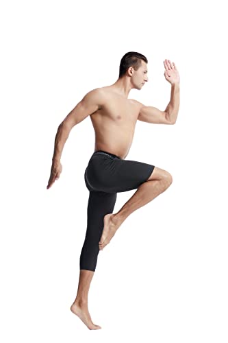 The New Men's Basketball Single Leg Tight Sports Pants 3/4 One Leg Compression Pants Athletic Base Layer Underwear (Large, Black-2)