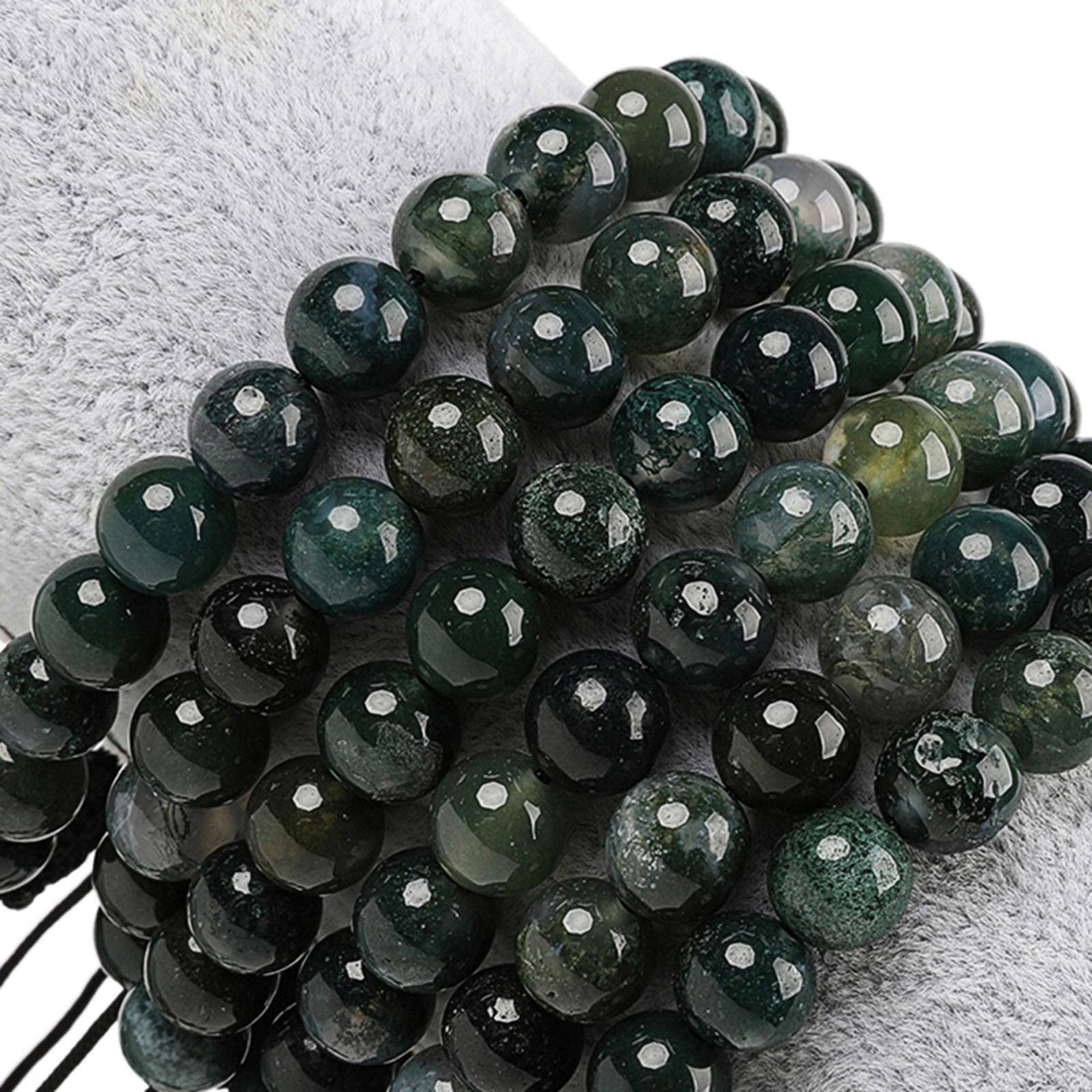 Deuncer Natural Agate Gemstone Crystal Beads Unisex Adjustable Bracelet 8mm… (Jade green)