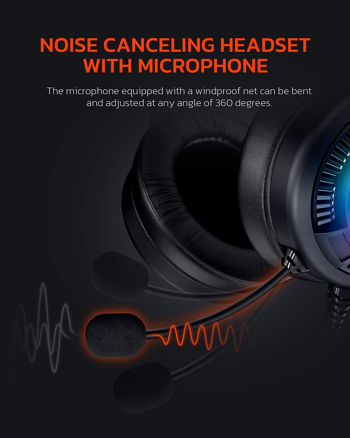 DAREU USB Gaming Headset with Microphone, RGB Light Gaming Headset with 7.1 Surround Sound, Noise Canceling Mic for PC Mac Laptop
