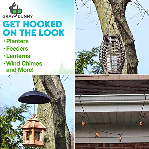 Gray Bunny Metal Tree Branch Hook, 12 Inch, Black, 2-Pack, Premium Extra Thick 1/5 Inch Diameter Rust Resistant Steel S-Hooks for Bird Feeders and Baths, Planters, and More, Christmas Outdoor Lights