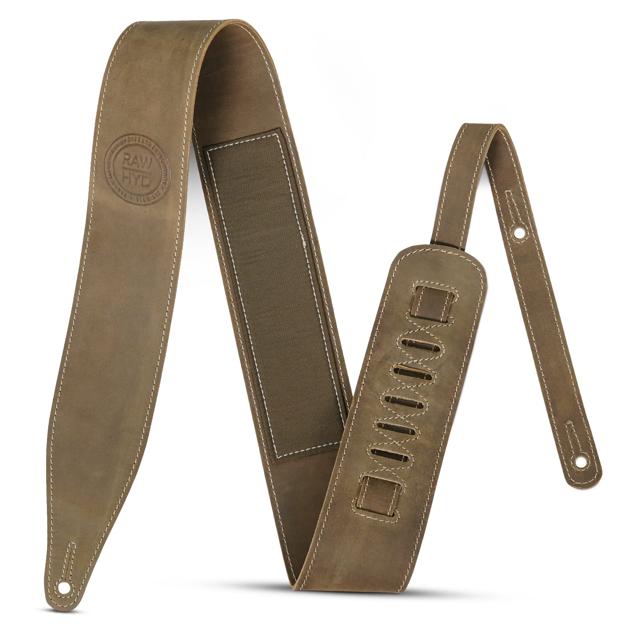 Dark Brown Leather Guitar Strap (46" - 56") Adjustable Leather Straps - Padded Bass Guitar Strap - 2.5" Leather Guitar Straps Acoustic & NO Guitar Rash - Leather Acoustic Guitar Strap for Bass