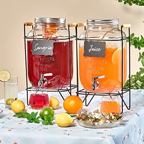 Hanaiette 2 Gallon Glass Beverage Dispenser with Stand, Fruit Infuser,304 Stainless Steel Spigot and Lid, Parties Drink Dispensers Jar Suitable to Make Sun Tea, Cold Lemonade, Kombucha et