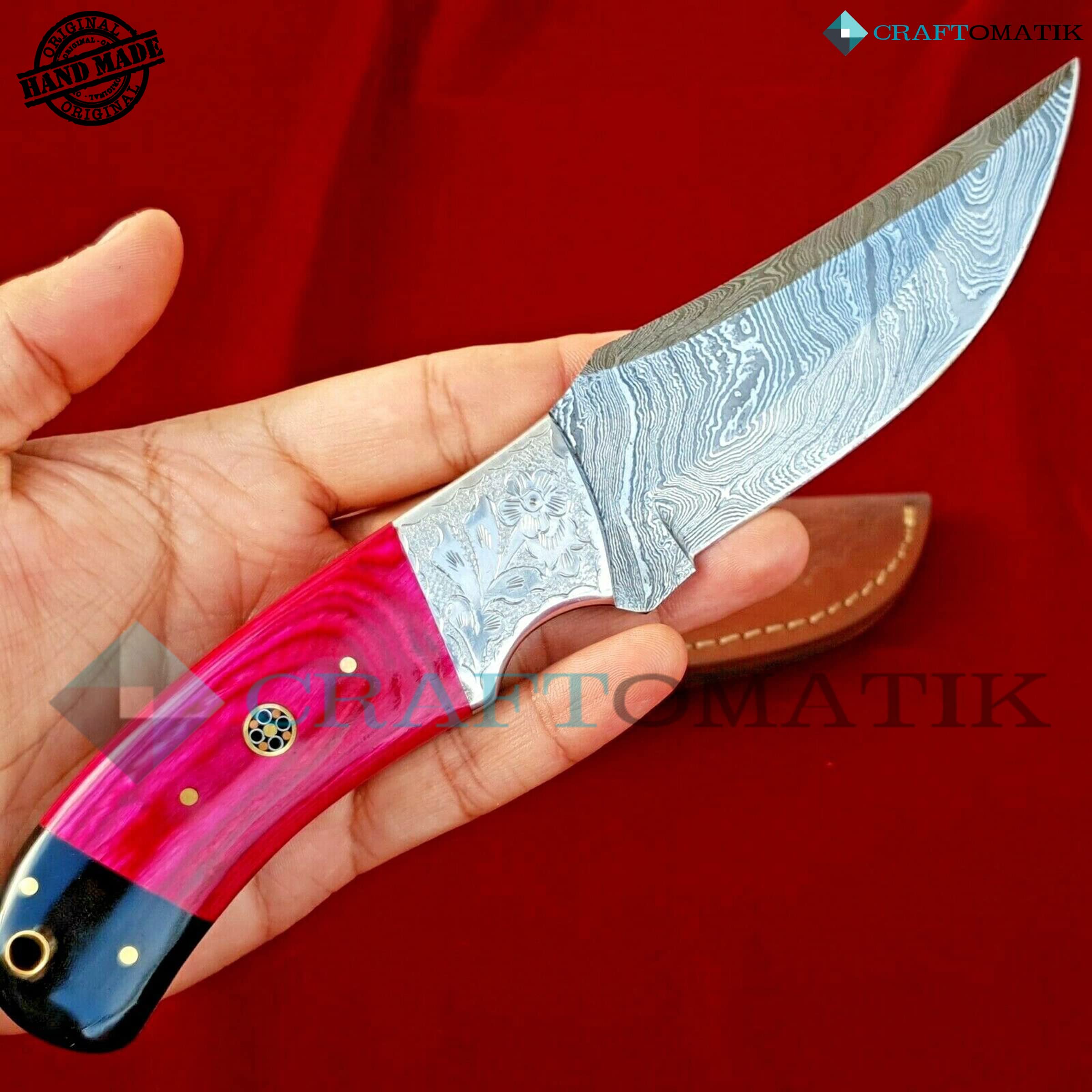 CRAFTOMATIK Hunting Knife | Damascus Steel | Work Knife | Bowie | Damascus Hunting Knife | DHK86