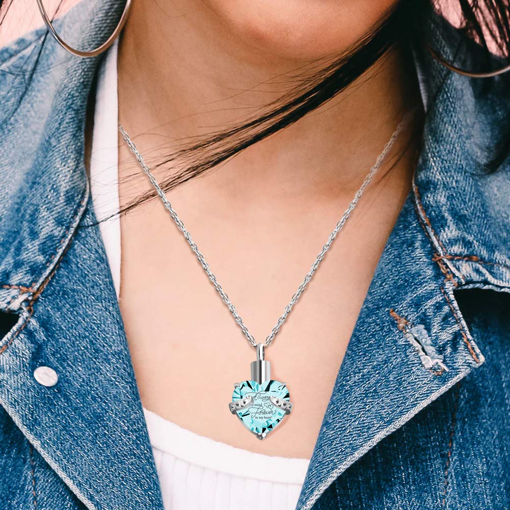 XIUDA Crystal Urn Necklace for Human Ashes Heart Birthstone Memorial Cremation Jewelry Ash Necklace for Women