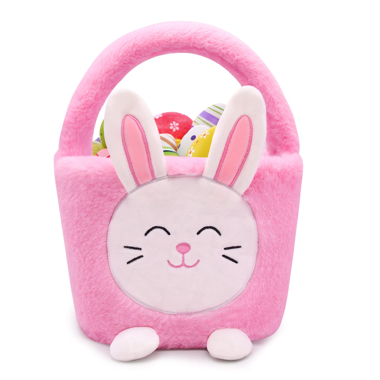 Easter Bunny Baskets, Easter Egg Hunt Basket for Kids Bunny, Easter bunny tote candy bags canvas bags, Bunny Gifts Bags Carry Bucket Easter Decorations, Pink