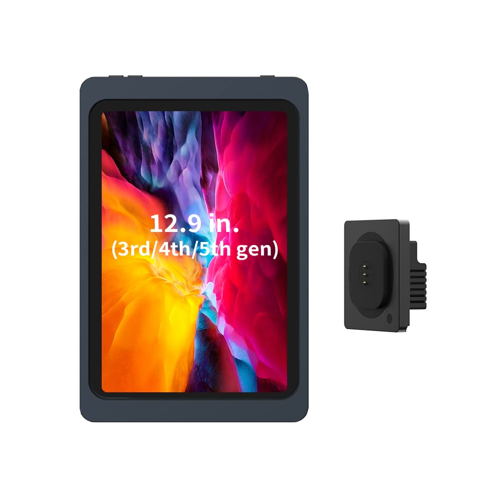EMONITA Magnetic Wall Mount with Charging Case for iPad Pro 12.9” Black. in-Wall Strong Magnets, 360 Rotation, No Wires Exposed