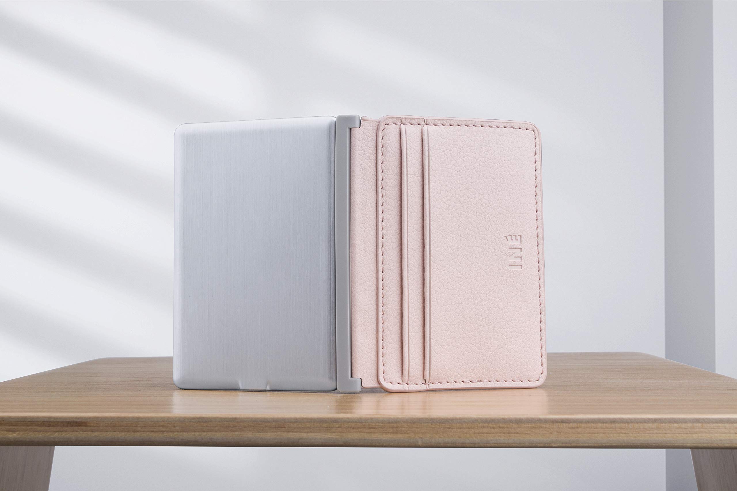 Xoopar Iné Power Wallet 3,000 mAh Ultra Thin 4-RFID Credit Card Slots Recycled Leather & Brushed Aluminum (Sweet Pink)