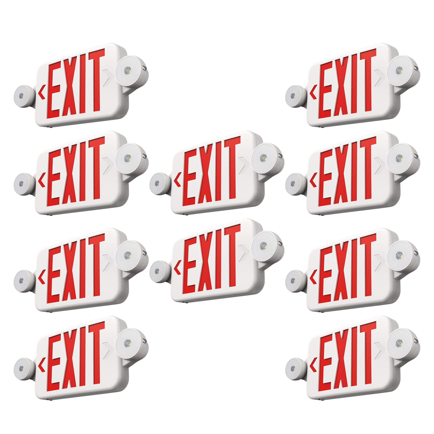 FREELICHT 10 Pack Exit Sign with Emergency Lights, Two LED Adjustable Head Emergency Exit Light with Battery, Exit Sign for Business