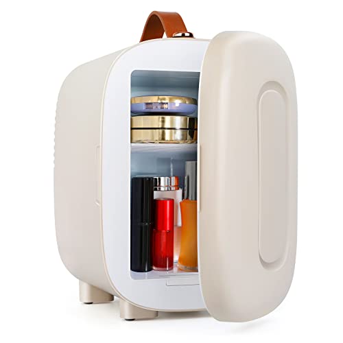 Living Enrichment Mini Fridge, 4L Skincare Fridge, Portable Small Refrigerator Cooler for Skincare, Beverage, Food, Cosmetics, Home, Bedroom, for Christmas Gift - Stone White