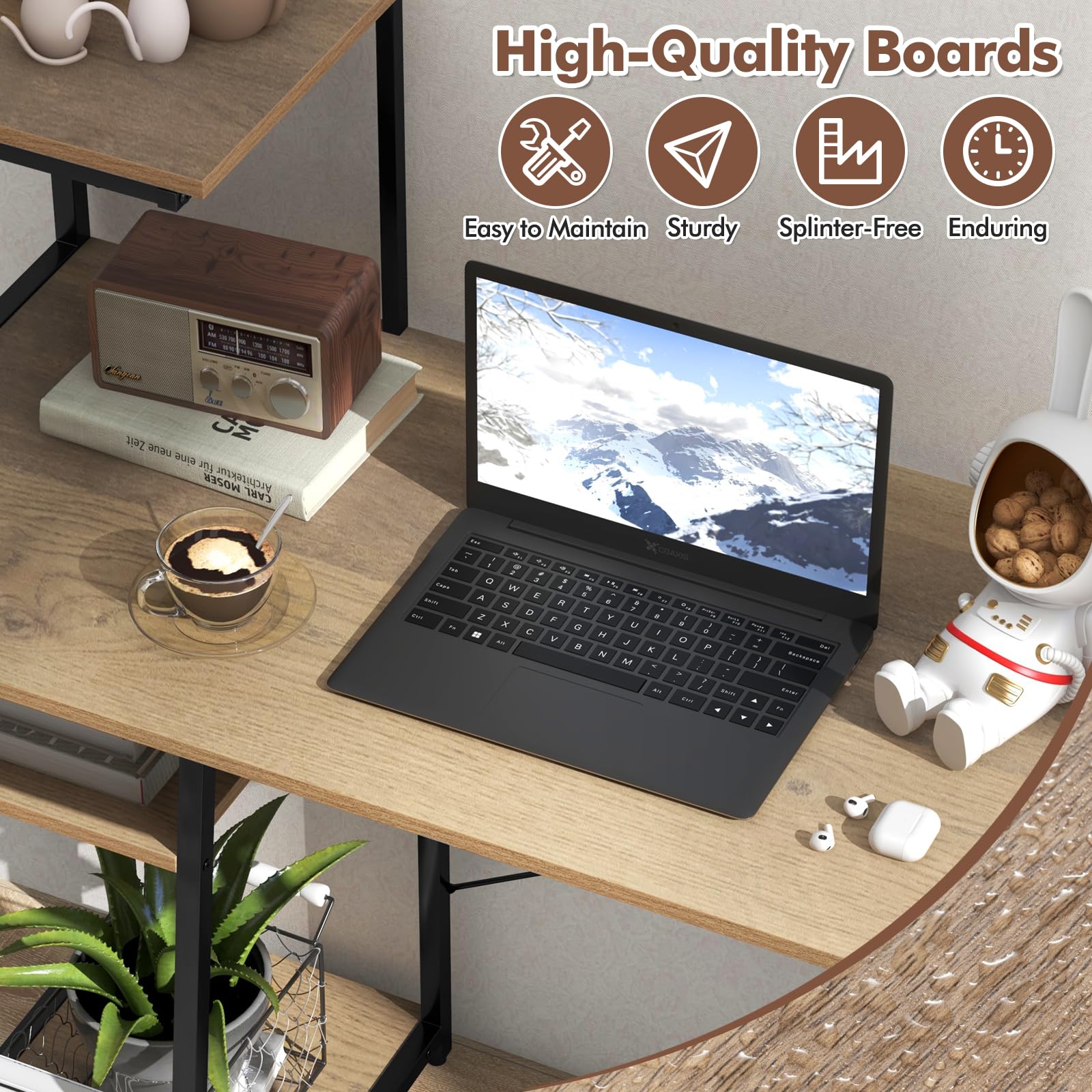 Giantex Computer Desk with Shelves, 47.5β Home Office Desk with Bookshelf, Host Stand, Metal Frame, PC Laptop Workstation, Modern Study Writing Desk for Bedroom, Small Space (Natural & Black)