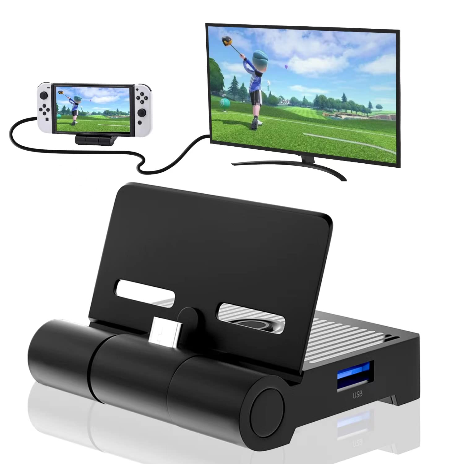 Switch HDMI Dock, Foldable Switch HDMI Docking Station, Portable TV Dock for Switch/Switch OLED with Screen Switch Button, USB C Power Input and USB 3.0 Port