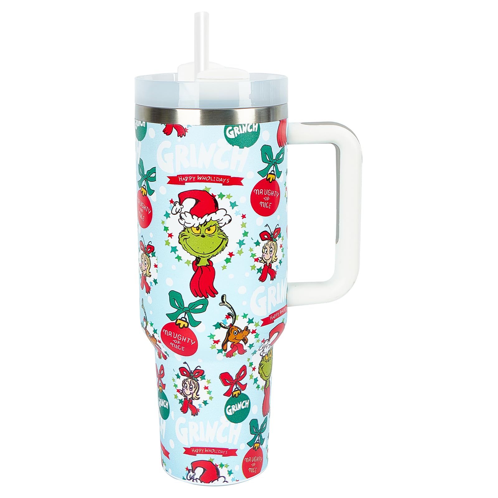 Funny Chrismas Stainless Steel Xmas Tumbler with Handle and Straw, Fits in Standard Cup Holder, 40 Ounces