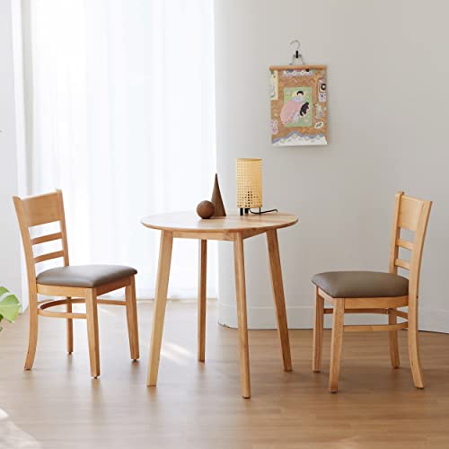 Livinia Canberra 27.6" Round Wooden Dining Table/Small Mid Century Modern Malaysian Oak Kitchen Table (Natural-Oak)