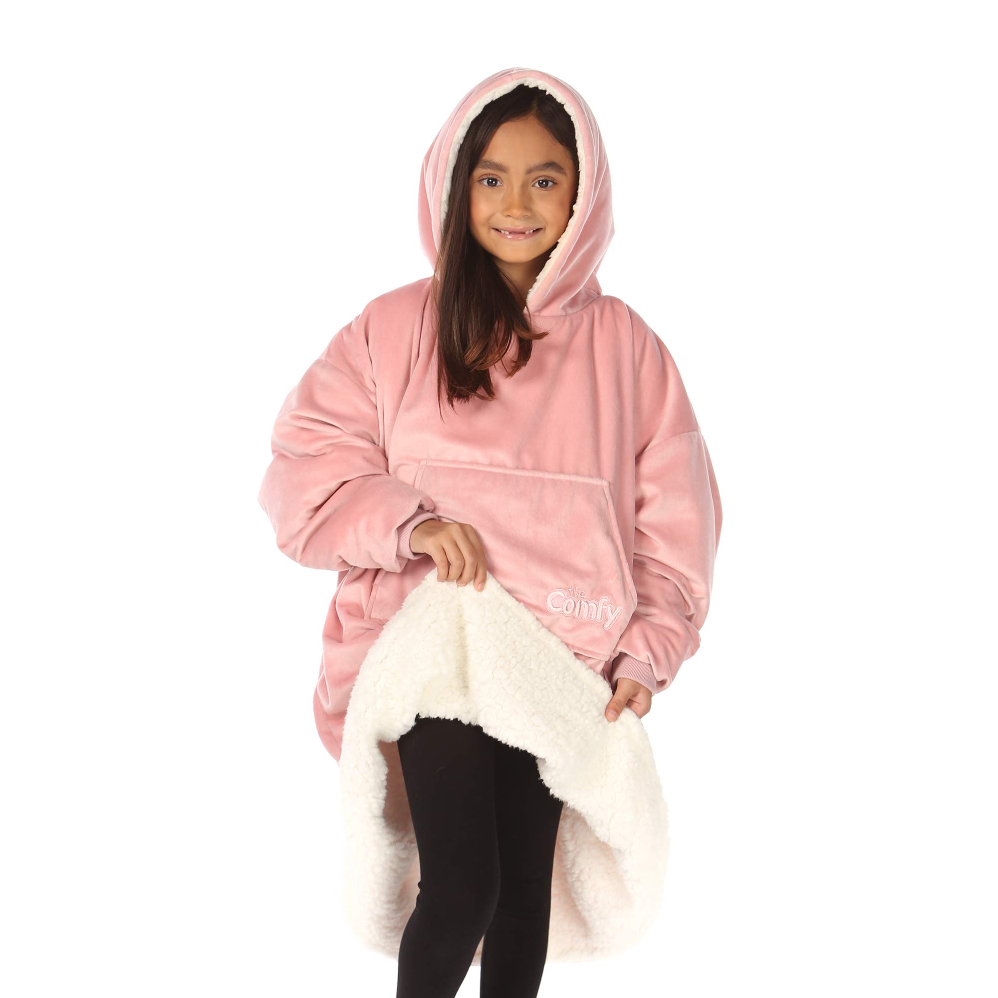 THE COMFY JR | The Original Oversized Microfiber & Sherpa Wearable Blanket for Kids, Seen On Shark Tank, One Size Fits All (Blush)