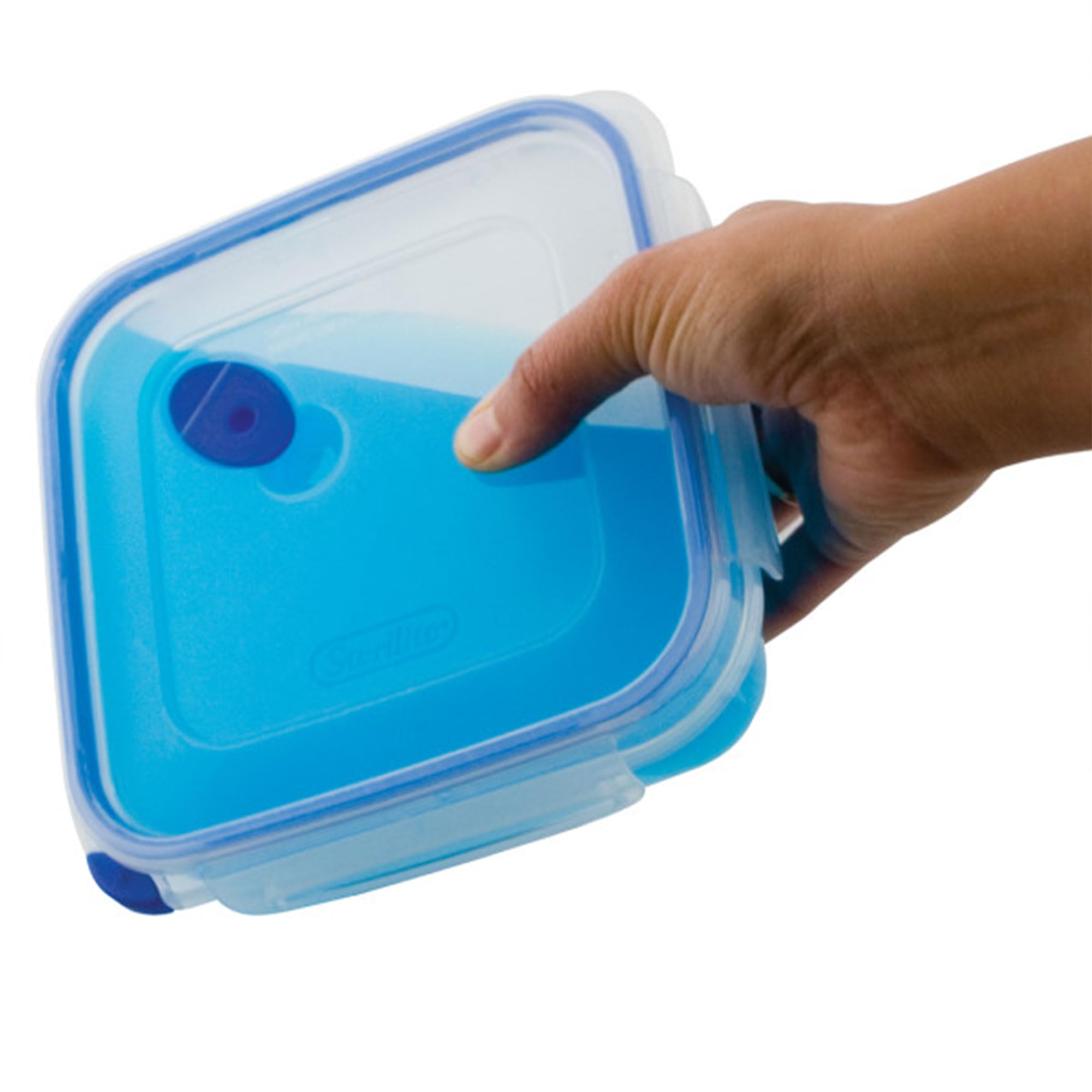 Sterilite Ultra-Seal 4 Cup Square, Airtight Food Storage Container, Latching Lid, Microwave and Dishwasher Safe, Clear With Blue Gasket, 6-Pack
