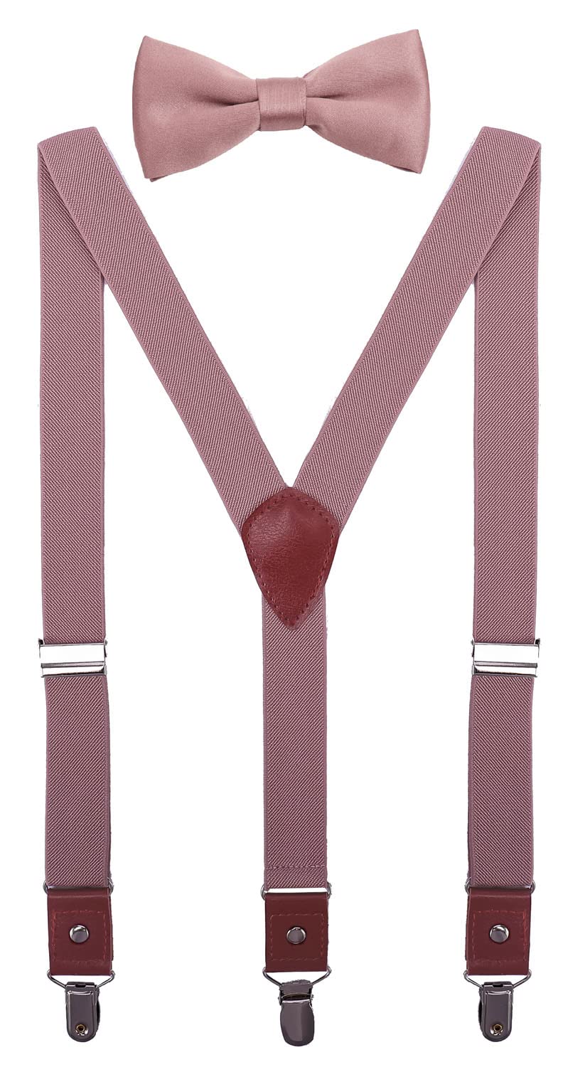 CEAJOO Men's Suspenders and Bow Tie Set Adjustable Y Back 47" Dust Pink