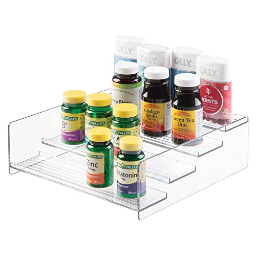 mDesign Plastic Kitchen Spice Bottle Rack Holder, Food Storage Organizer for Cabinet, Cupboard, Pantry, Shelf - Holds Spices, Jars, Baking Supplies, 4 Levels, 2 Pack - Ligne Collection - Clear