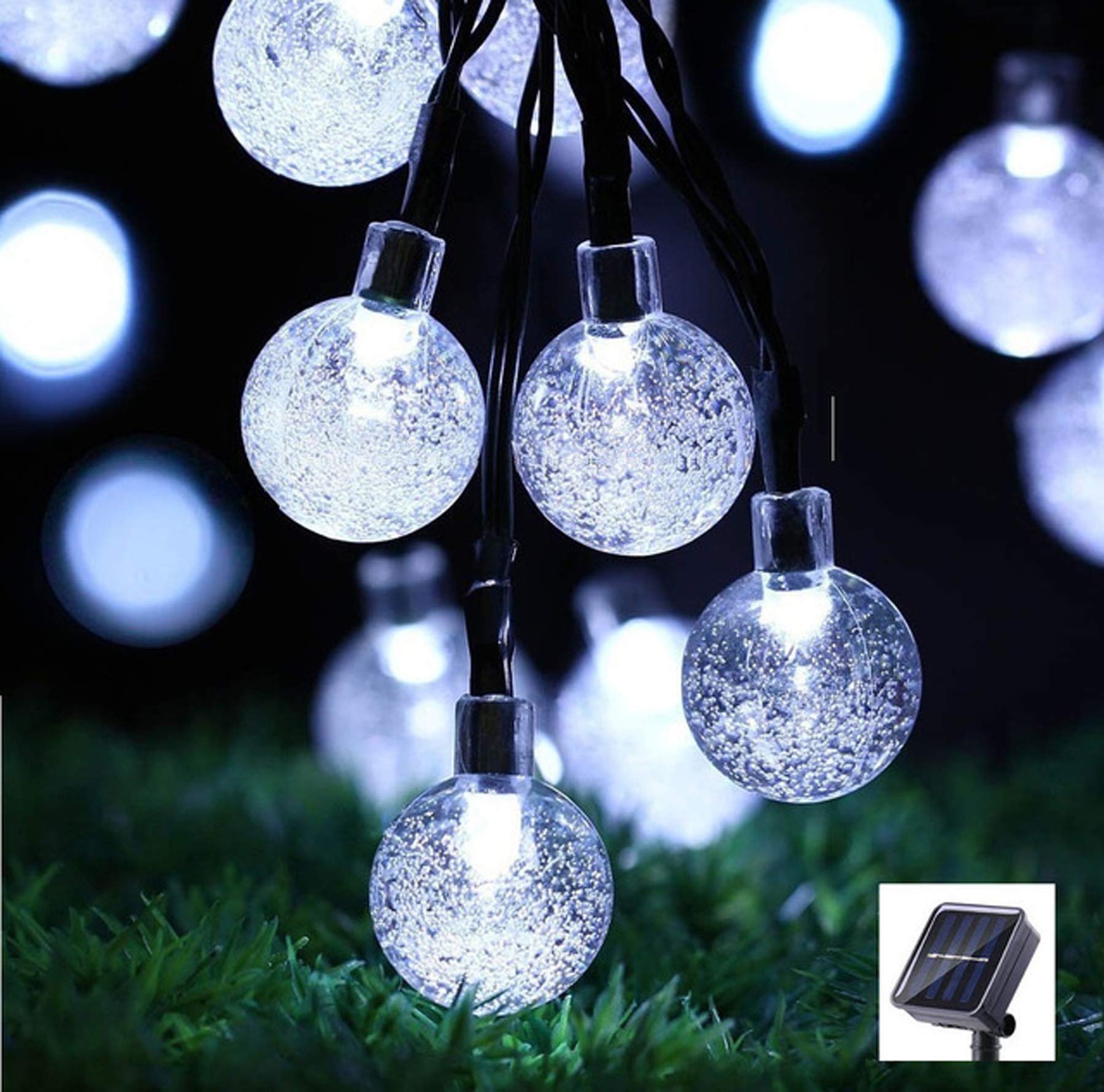 SNOMYRS Solar Outdoor Light String 50LED/22.9 Feet Waterproof Solar Crystal Ball Light with 8 Lighting Modes Suitable for Garden Courtyard Family Porch Wedding Party Decoration (Pure White)