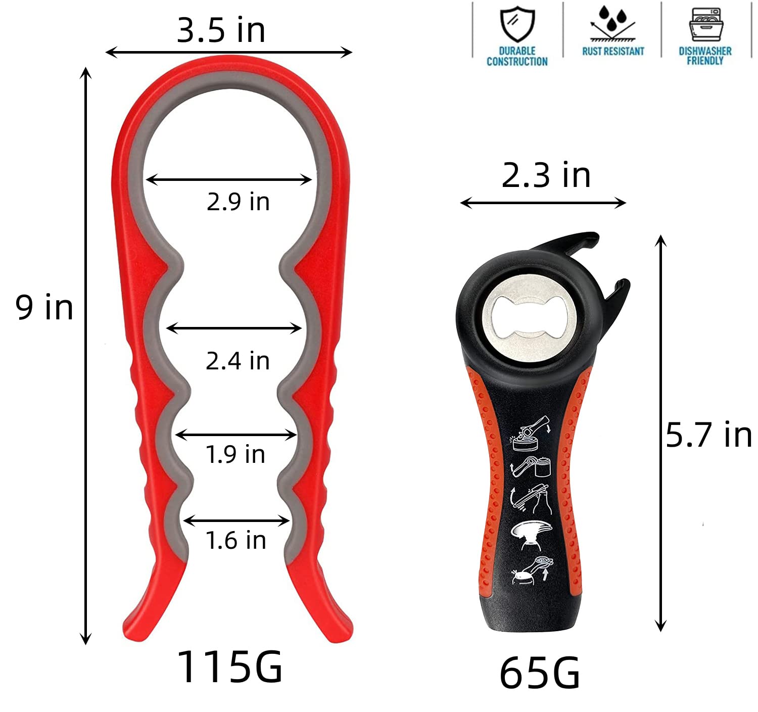 Can Opener Kit, 5 in 1 Multi-Function Bottle Opener,4 in 1 Multi-Function Jar Opener Fit for Seniors with Arthritis,Rubber Grip Jar Opener