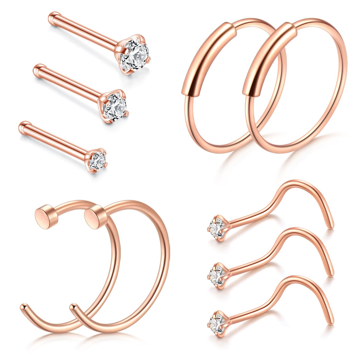 D.Bella Nose Rings, 22G Nose Pin Studs 1.5mm 2mm 2.5mm Fake Nose Ring Ear Lip Hoop, Gold
