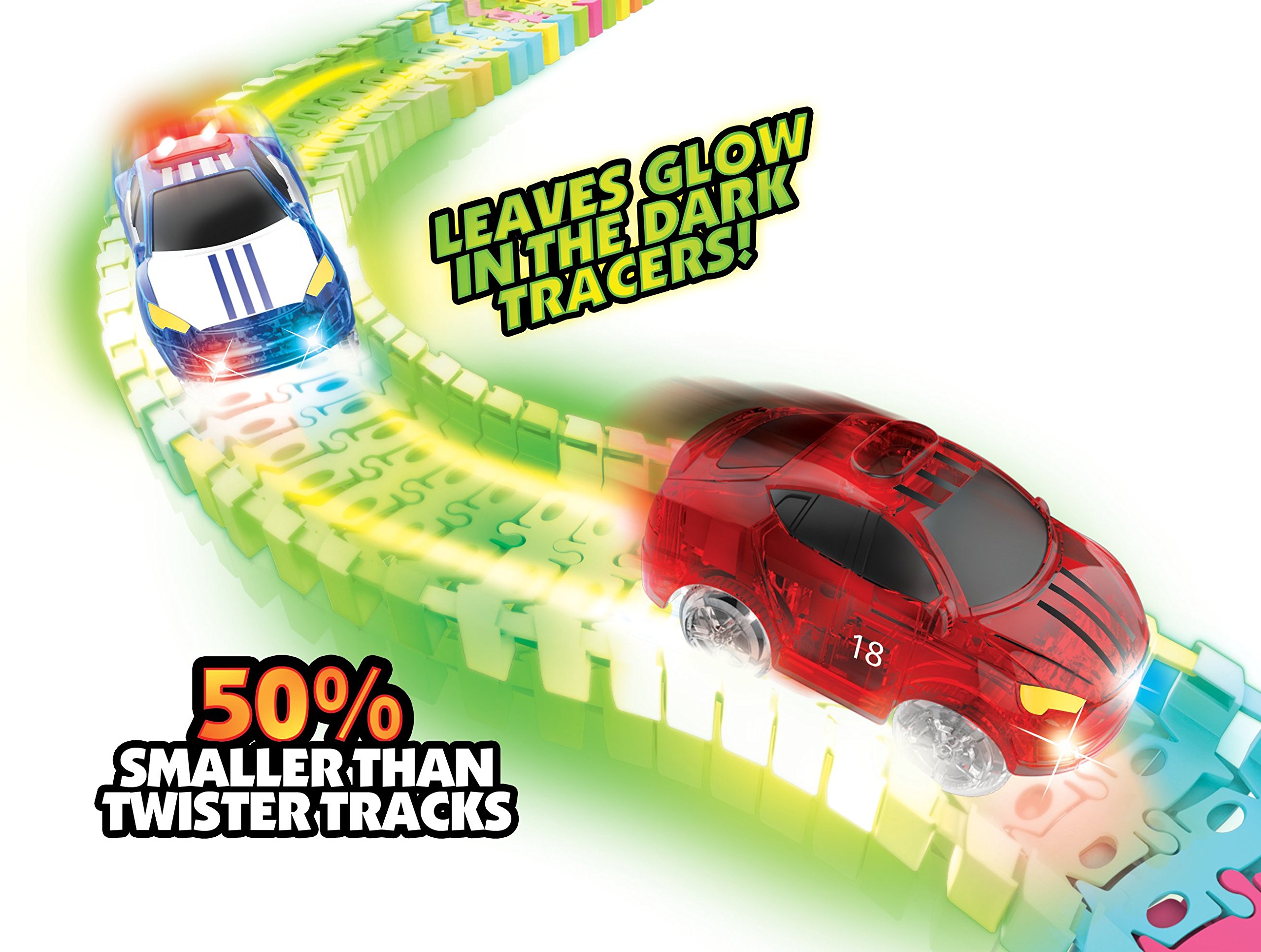 Mindscope Twister Tracks Micro Neon Glow in The Dark 11 feet Flexible Assembly Track Emergency Series Rechargeable car